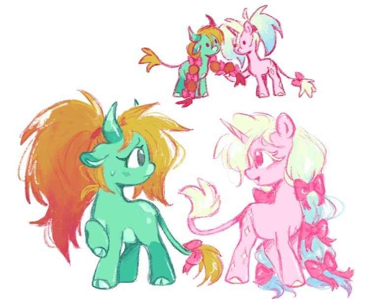 #3610645 - safe, artist:fizpup, oc, oc:calypso, oc:ribbon, cow, cow pony, pony, unicorn ...