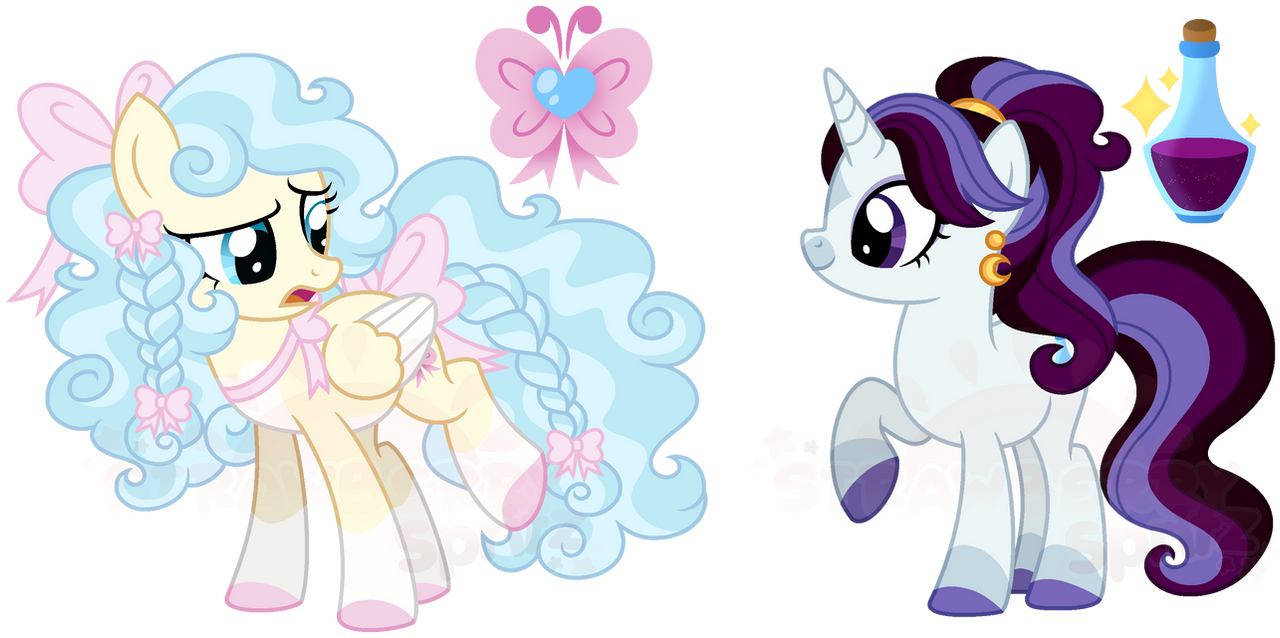 #3611436 - safe, artist:strawberry-spritz, oc, oc only, pegasus, pony, unicorn, bow, ear ...