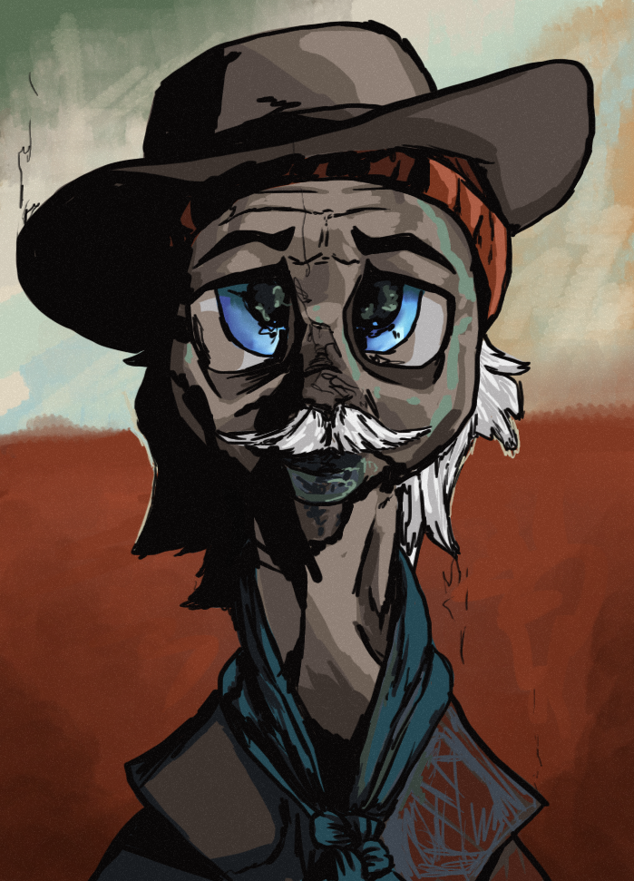 #3612664 - safe, artist:aaronmk, burnt oak, g4, bust, clothes, coat, cowboy hat, disco elysium ...