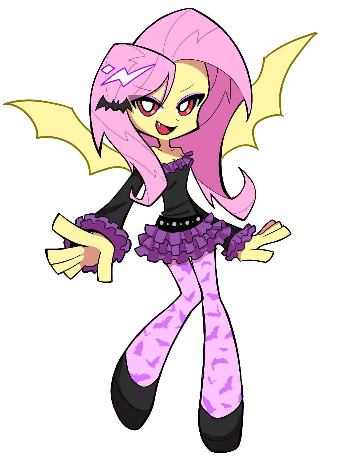 #3614101 - safe, artist:o_x6966, fluttershy, bat pony, human, pegasus ...