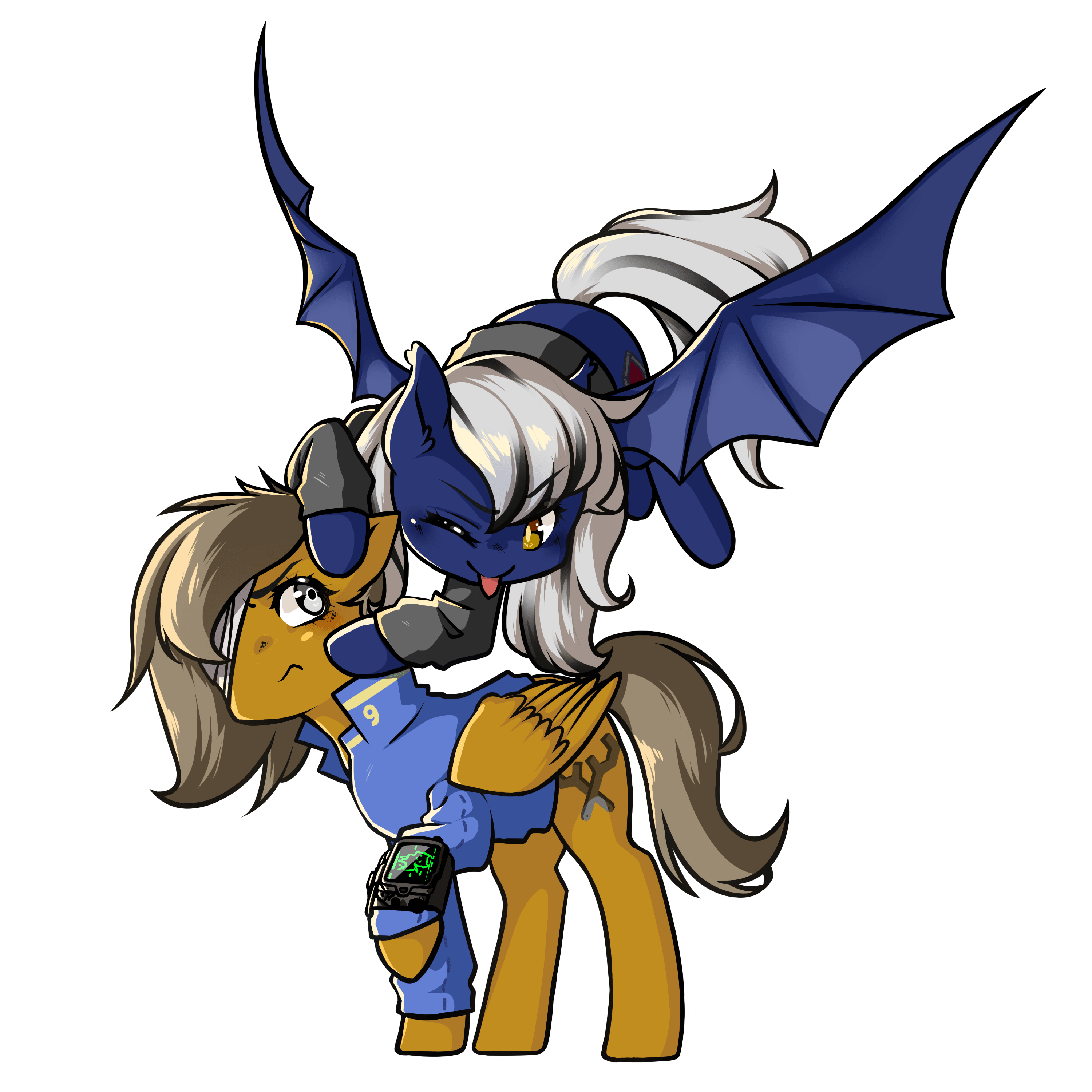 #3614255 - safe, artist:monochrome, oc, oc only, oc:clank, oc:mercy silverwing, bat pony ...