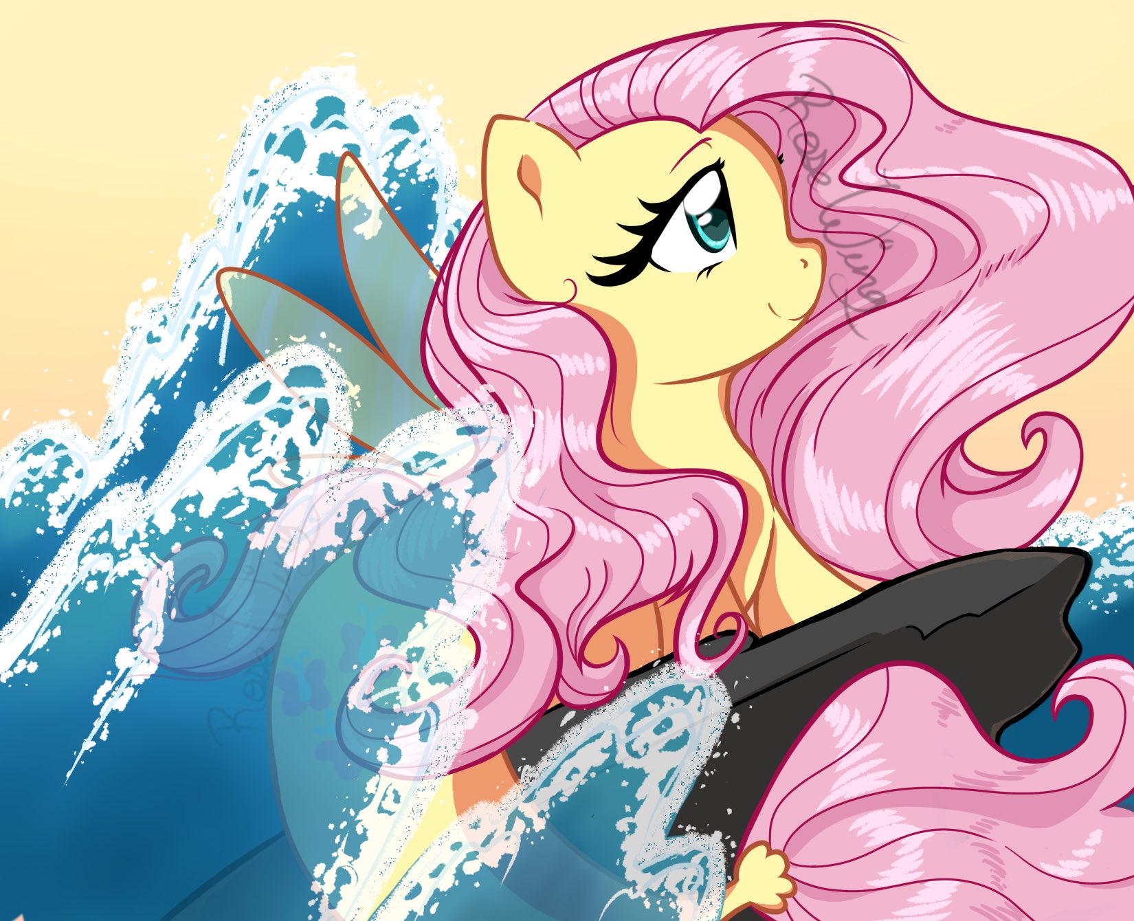 #3615009 - safe, artist:flutterbug18, fluttershy, seapony, g4, female ...