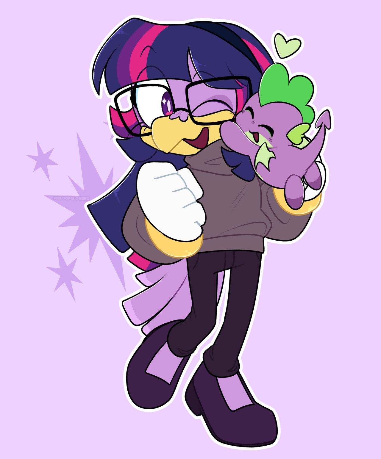 #3615080 - safe, artist:fieldofcloverz, spike, twilight sparkle, bird ...