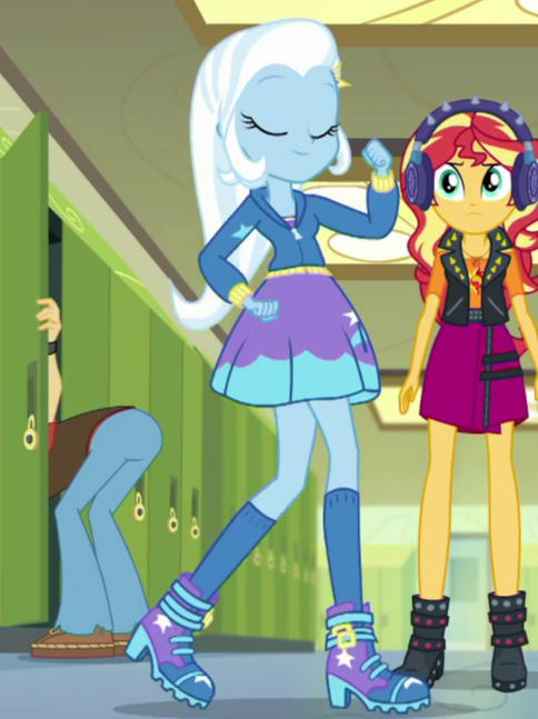 #3599222 - safe, screencap, sandalwood, sunset shimmer, trixie, equestria girls, g4, female ...