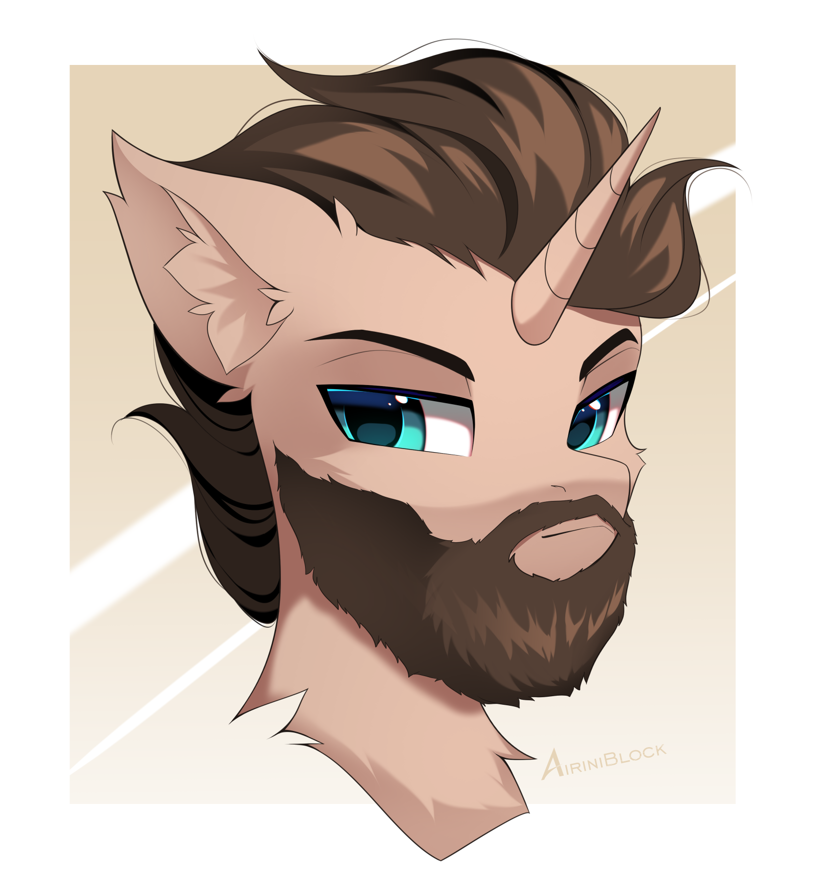 #3621511 - safe, artist:airiniblock, oc, oc only, unicorn, beard, bust, ear fluff, facial hair ...