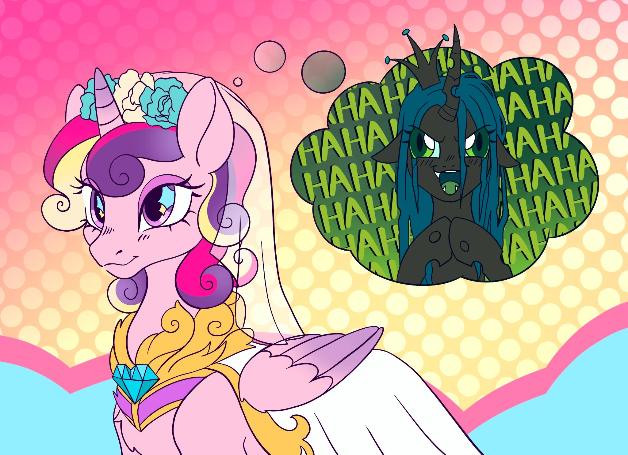 #3623346 - safe, artist:murimio, princess cadance, queen chrysalis ...