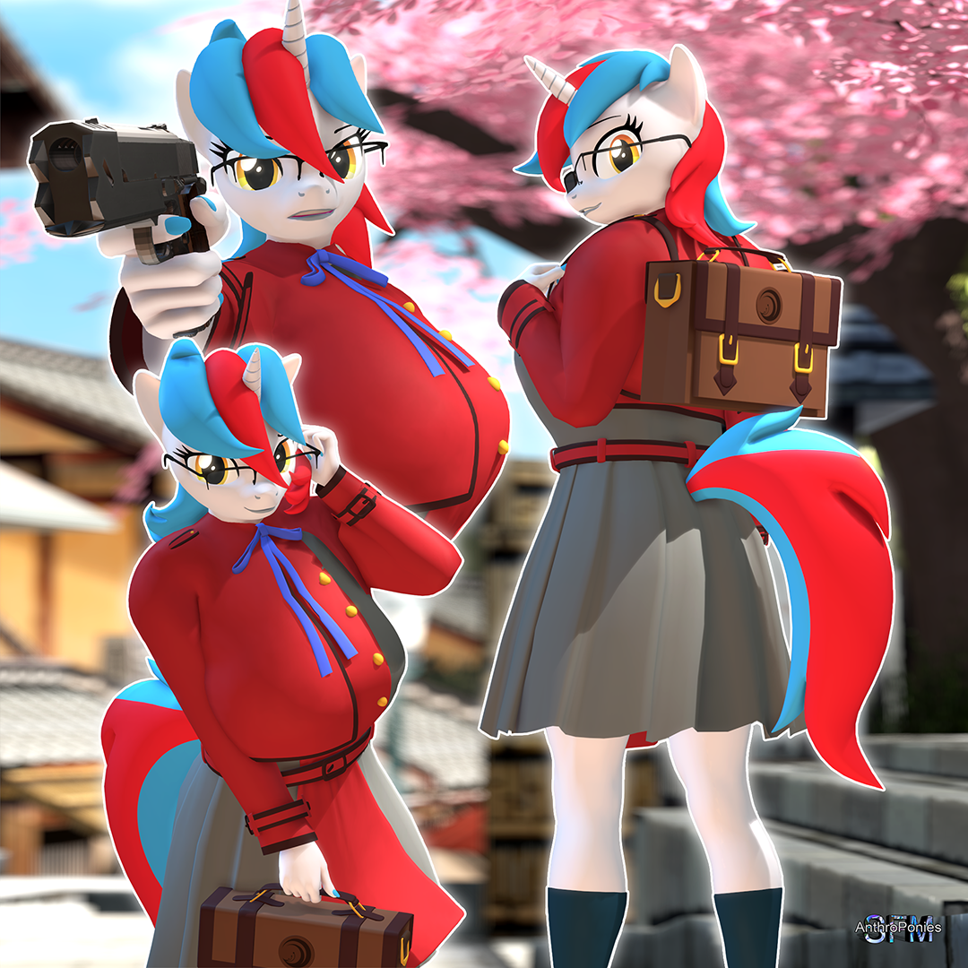 #3623880 - safe, artist:anthroponiessfm, oc, oc only, oc:audina puzzle, unicorn, anthro, 3d ...