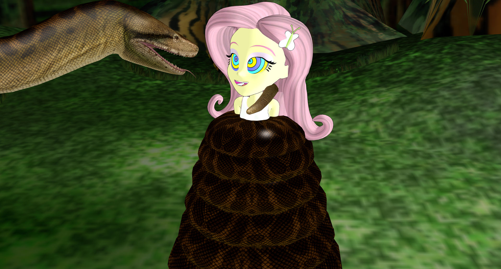 #3626053 - safe, artist:a-new-recipeh, fluttershy, human, snake ...