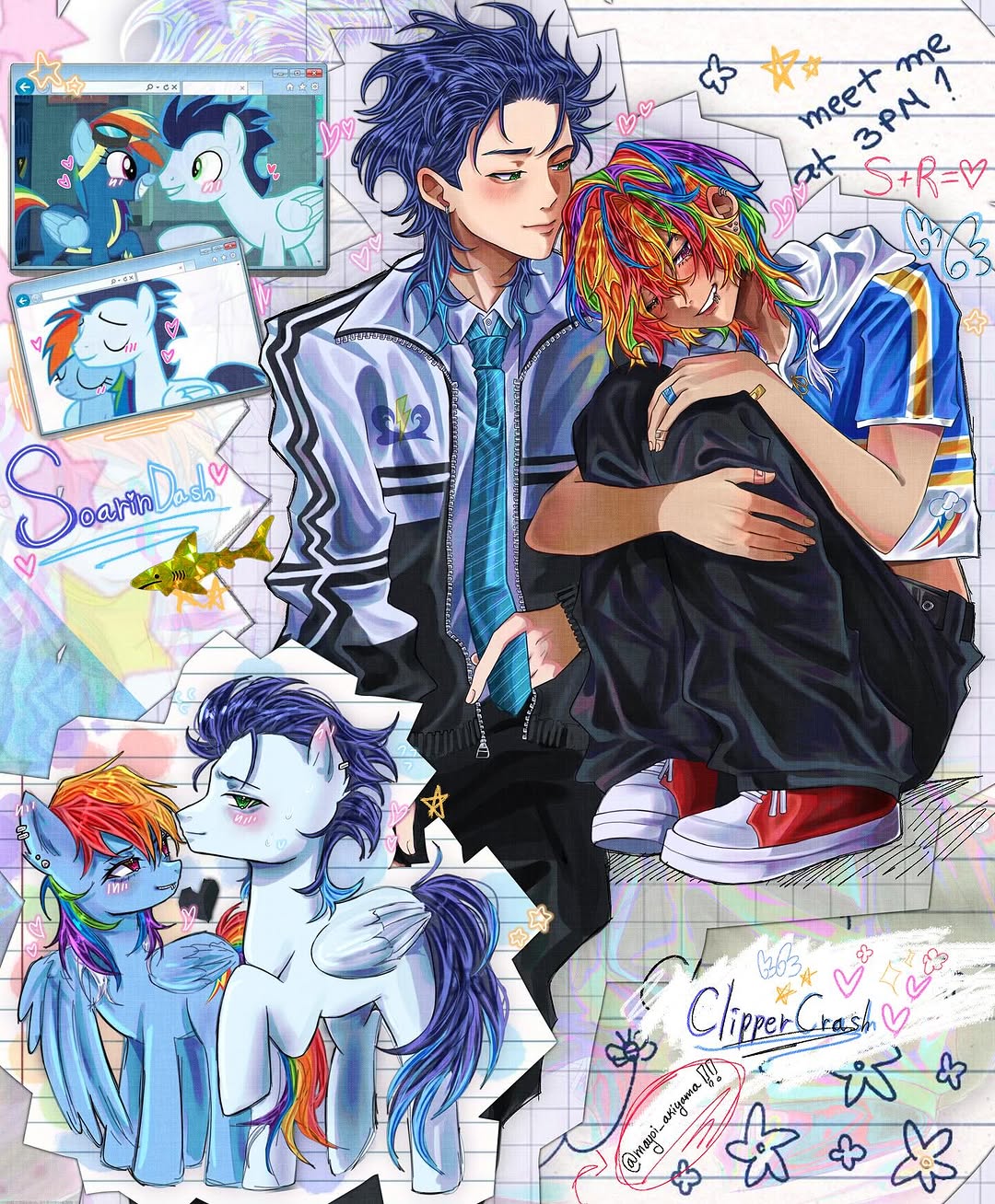#3627635 - safe, artist:mayoi_akiyama, rainbow dash, soarin', human ...