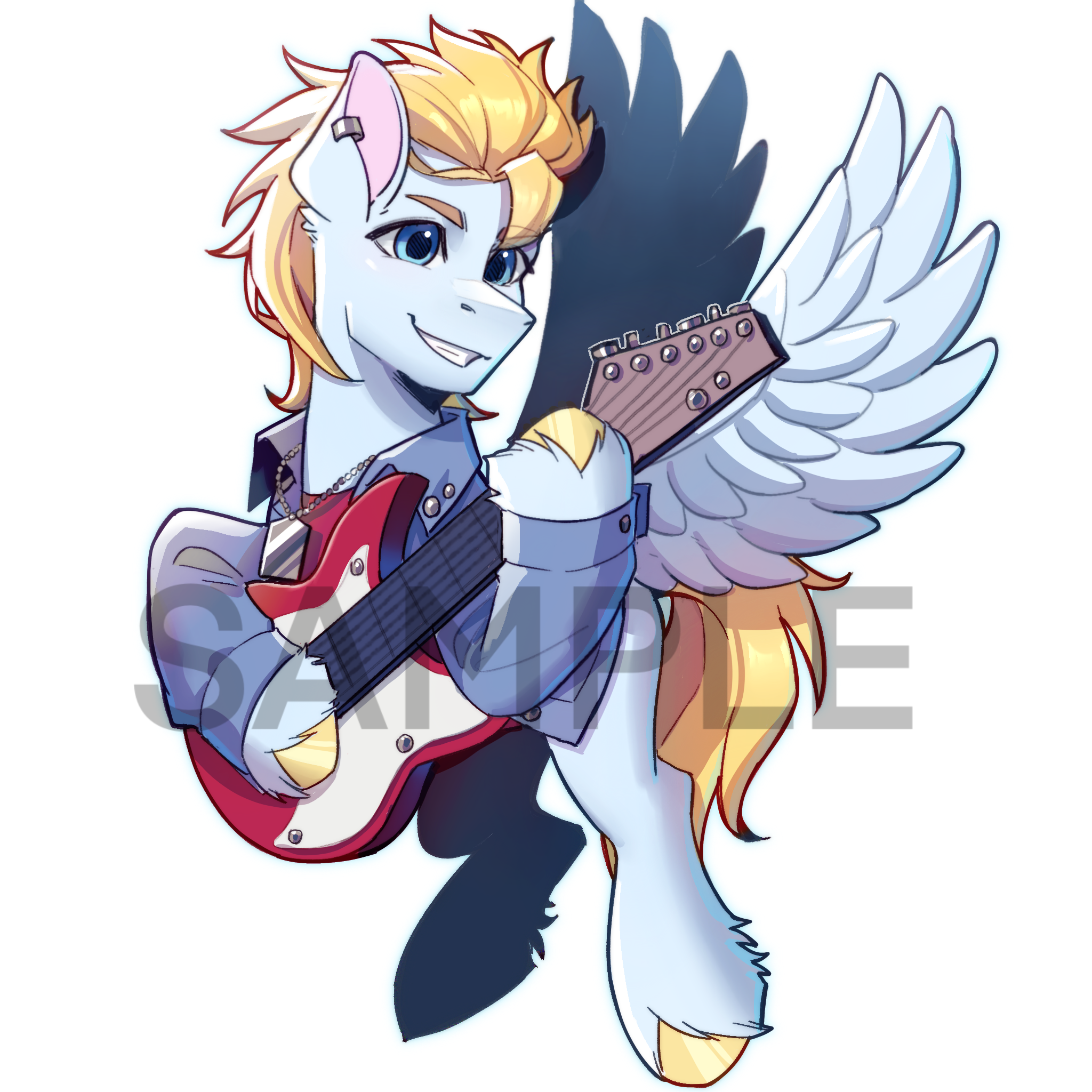 #3628841 - safe, artist:xiaowu07, pegasus, pony, electric guitar, guitar, male, musical ...