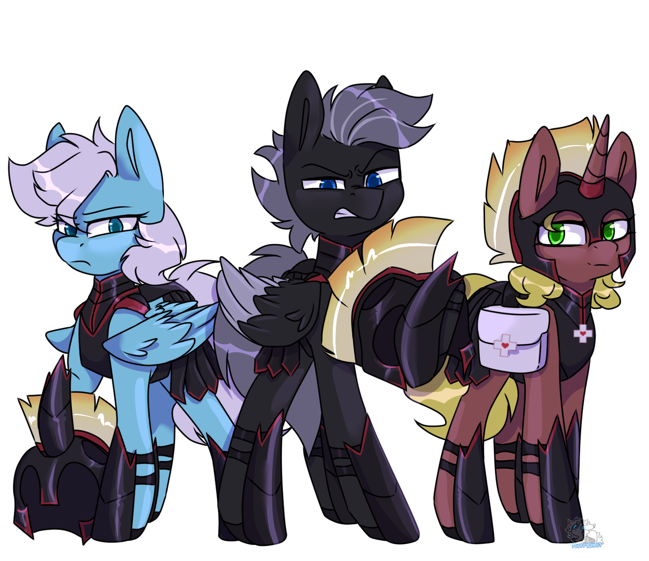 #3630251 - safe, artist:fluffyghost, oc, oc only, oc:bloody bandage, oc:ice blossom, oc:midnight ...