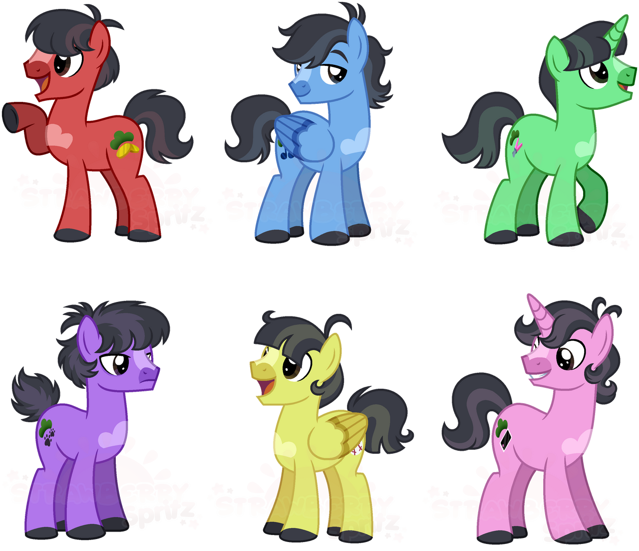 #3617022 - safe, artist:strawberry-spritz, earth pony, pegasus, pony, unicorn, horn, male ...