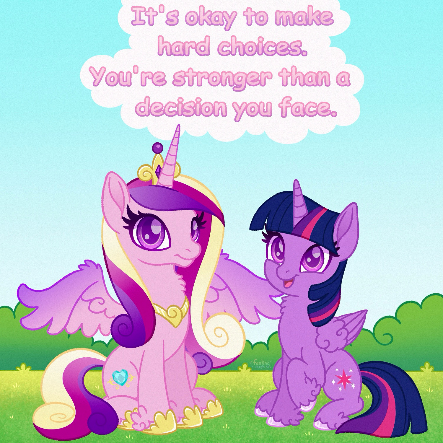 #3617289 - safe, artist:faelingmagic, princess cadance, twilight sparkle, alicorn, pony, g4, my ...