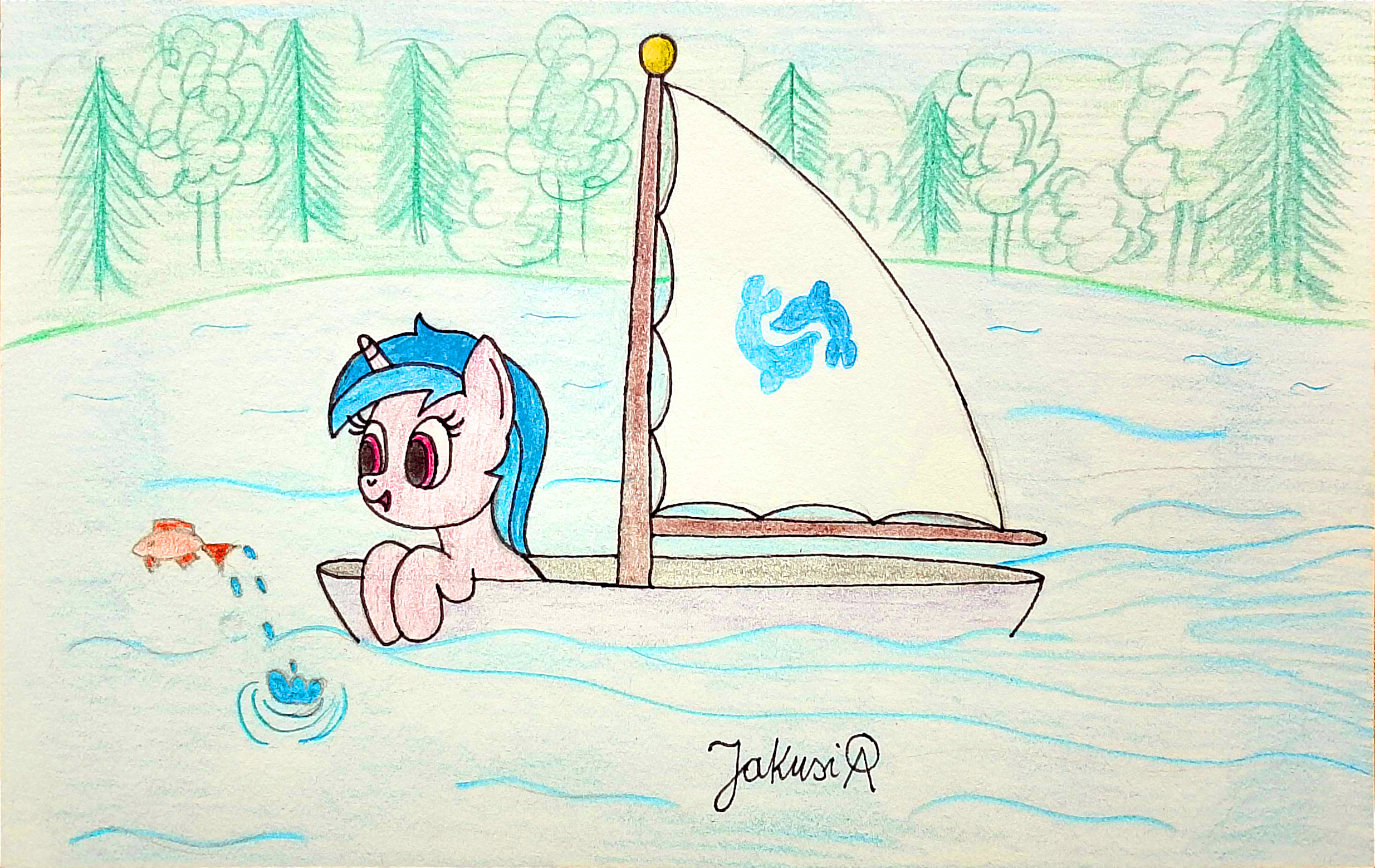 #3617395 - safe, artist:jakusi, sea swirl, fish, pony, unicorn, g4 ...