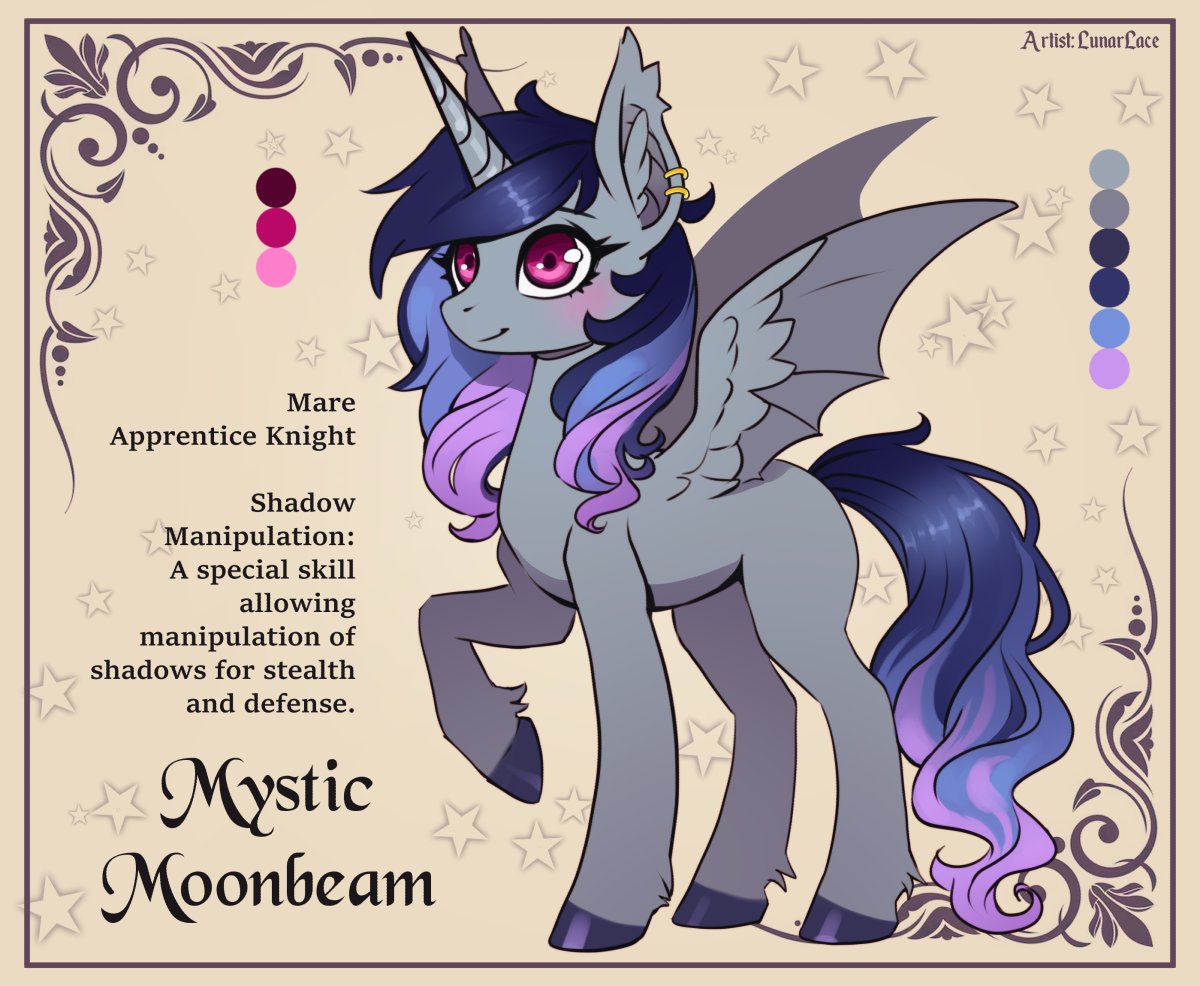 #3617985 - safe, artist:lunarlacepony, oc, oc only, oc:mystic moonbeam, alicorn, bat pony, bat ...