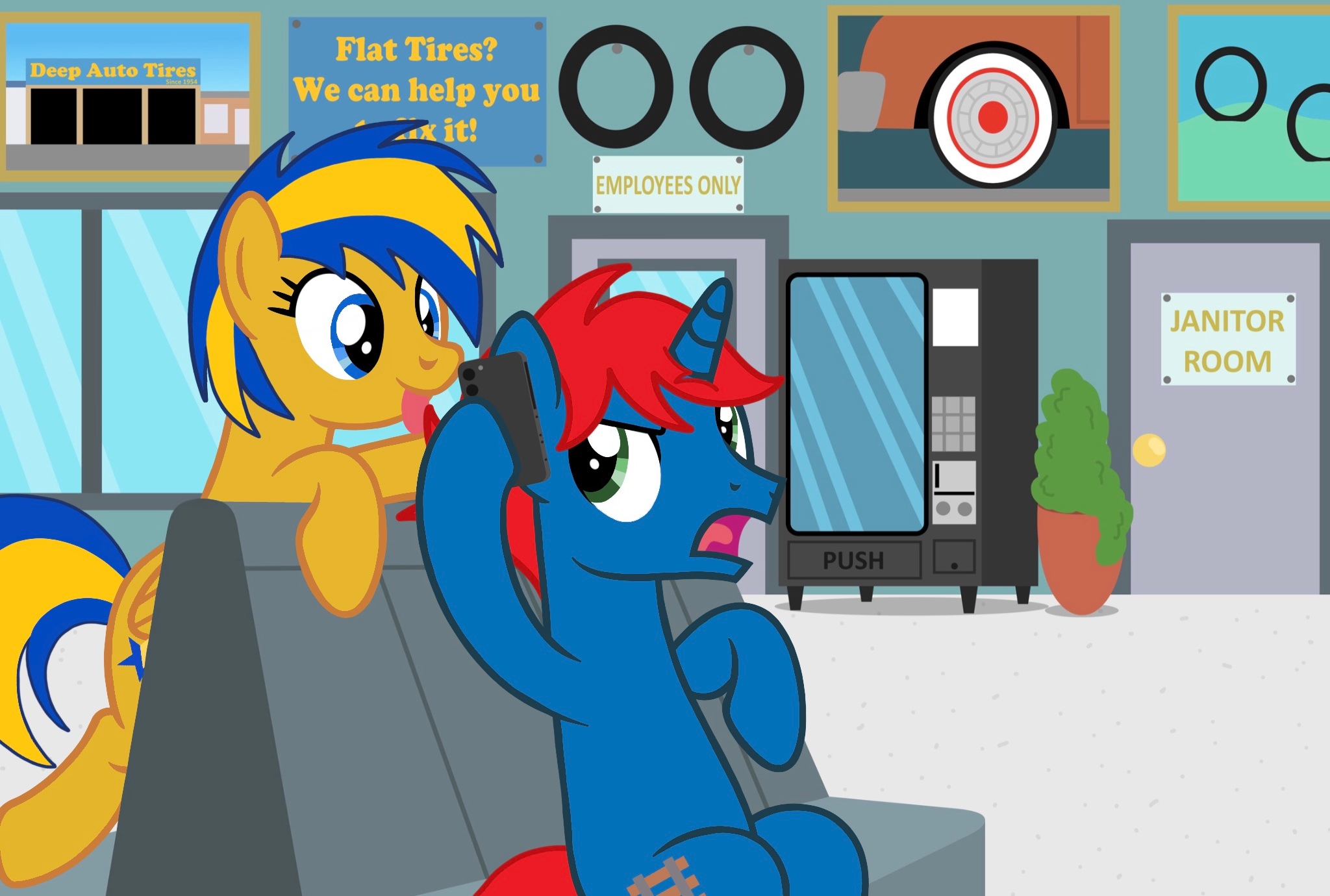 #3618907 - safe, artist:mlpfan3991, artist:ry-bluepony1, oc, oc:flare spark, oc:train track ...