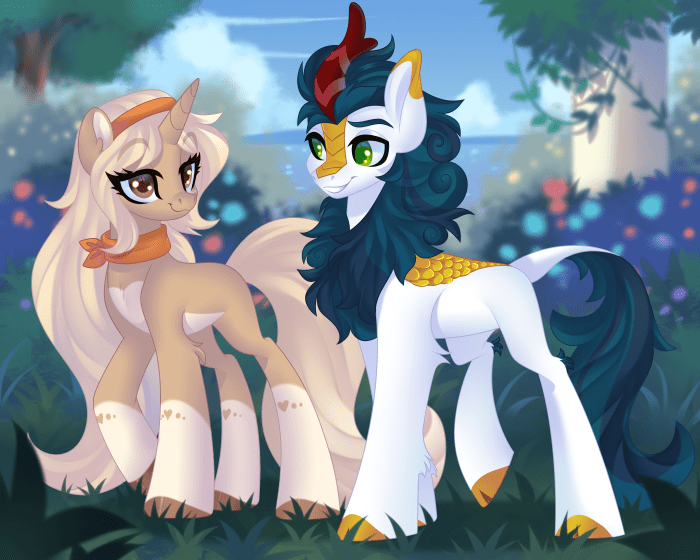 #3619728 - safe, artist:xvostik, oc, oc only, oc:caramel silverrod, oc:winter solace, kirin ...