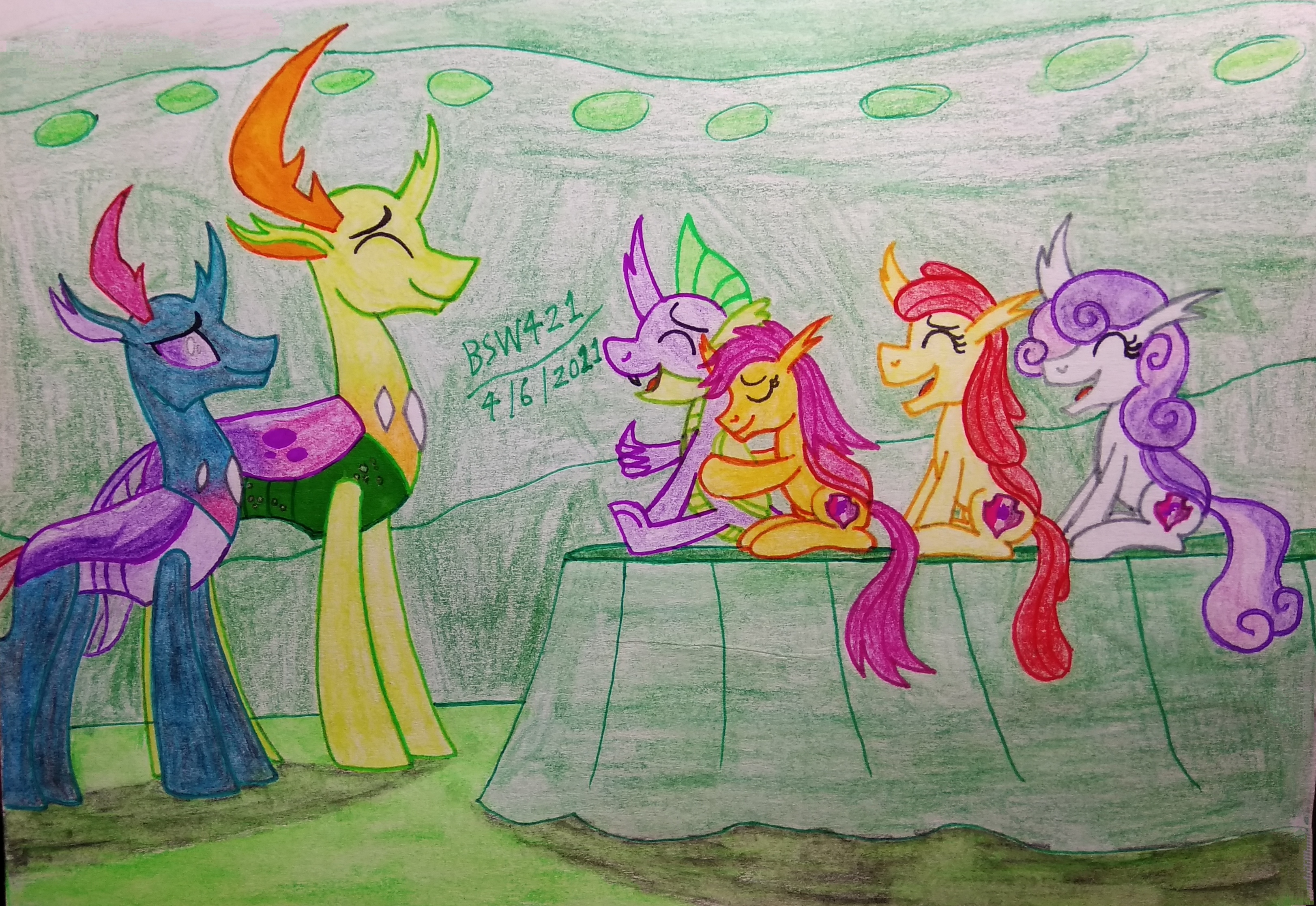 #3620478 - safe, artist:bsw421, apple bloom, pharynx, scootaloo, spike ...