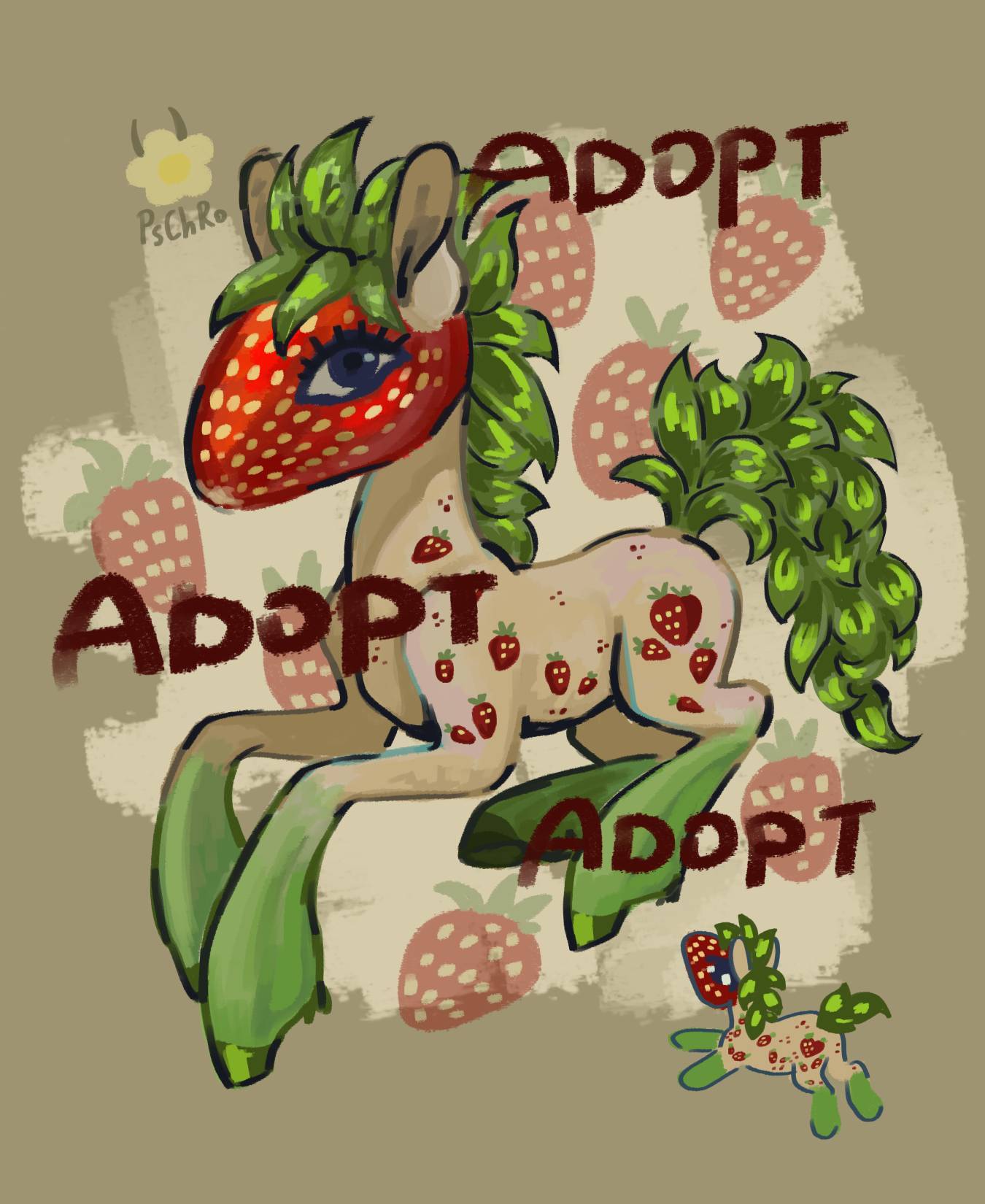 #3633485 - safe, artist:psychocamomile, oc, oc only, fruit pony, object ...