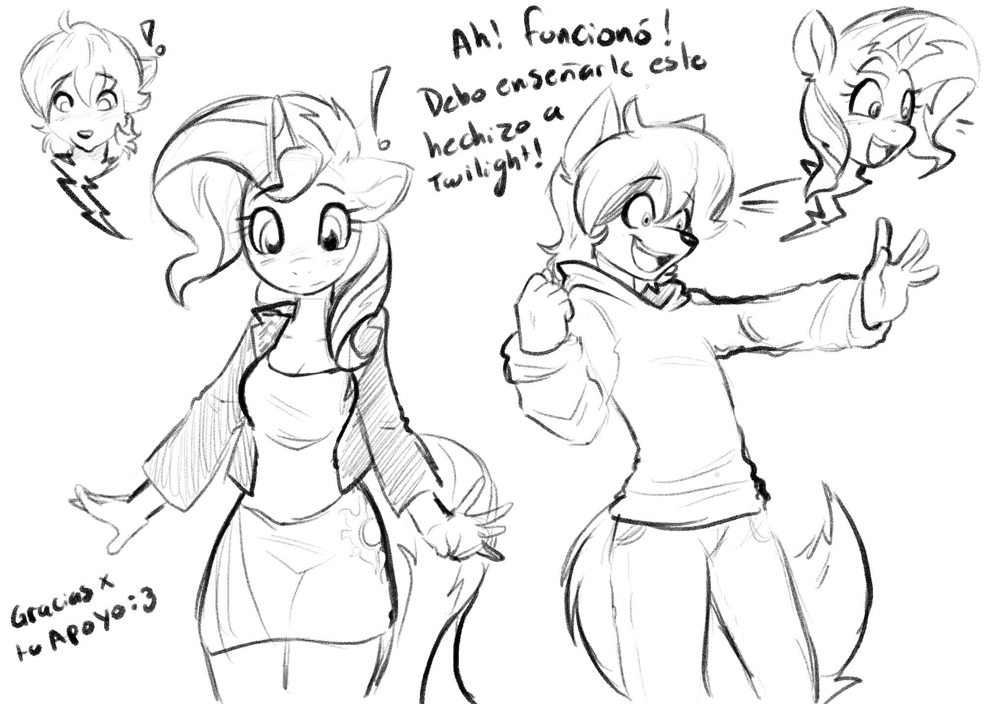 #3638374 - safe, artist:maybilecandy, sunset shimmer, fox, unicorn ...