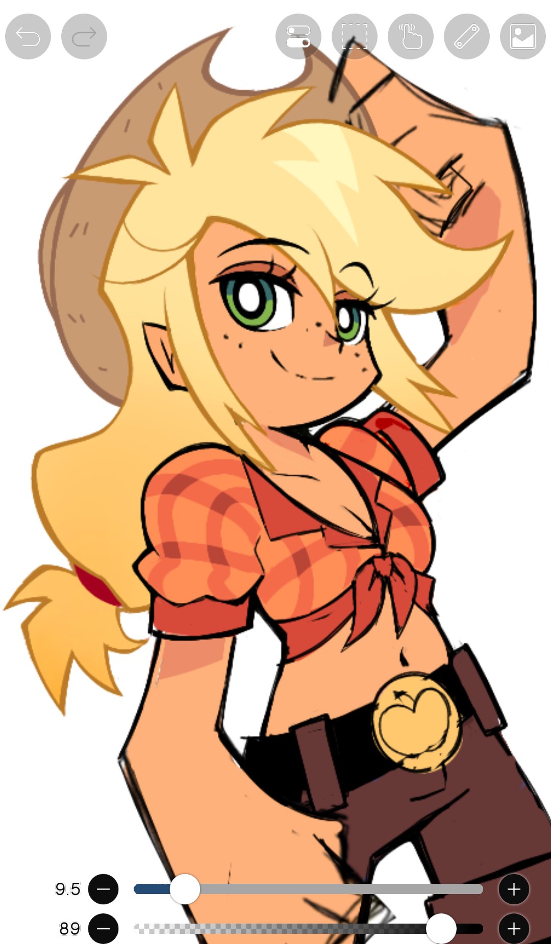 #3640662 - safe, artist:l4zy_4le, applejack, human, g4, ahoge, applejack's hat, art program in ...