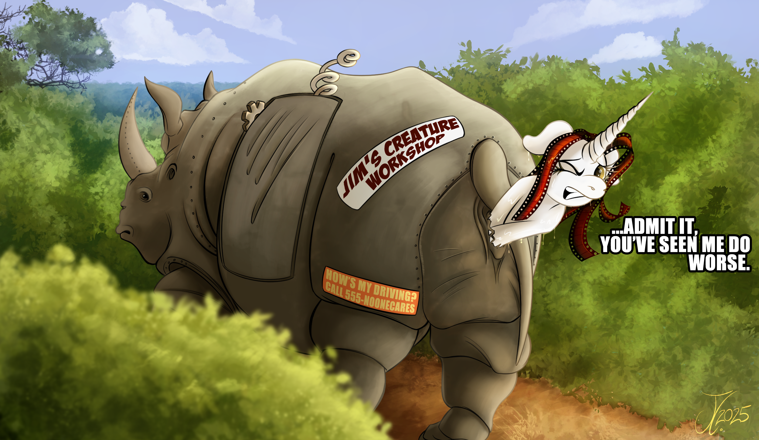 #3641174 - questionable, artist:jamescorck, oc, oc:movie slate, rhinoceros, unicorn, ace ventura ...