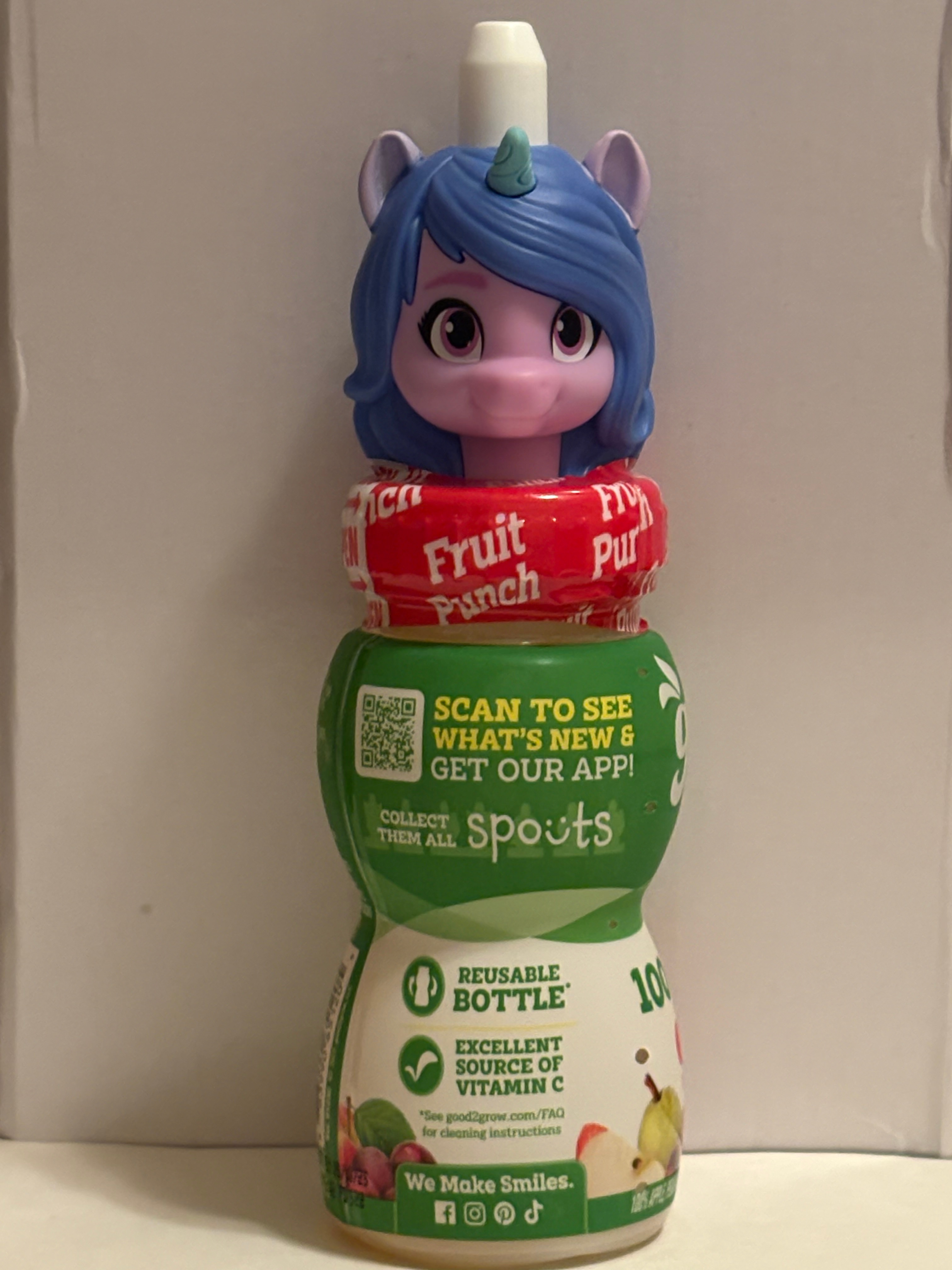 #3641579 - safe, izzy moonbow, pony, unicorn, g5, bust, drink, good2grow, horn, irl, juice ...