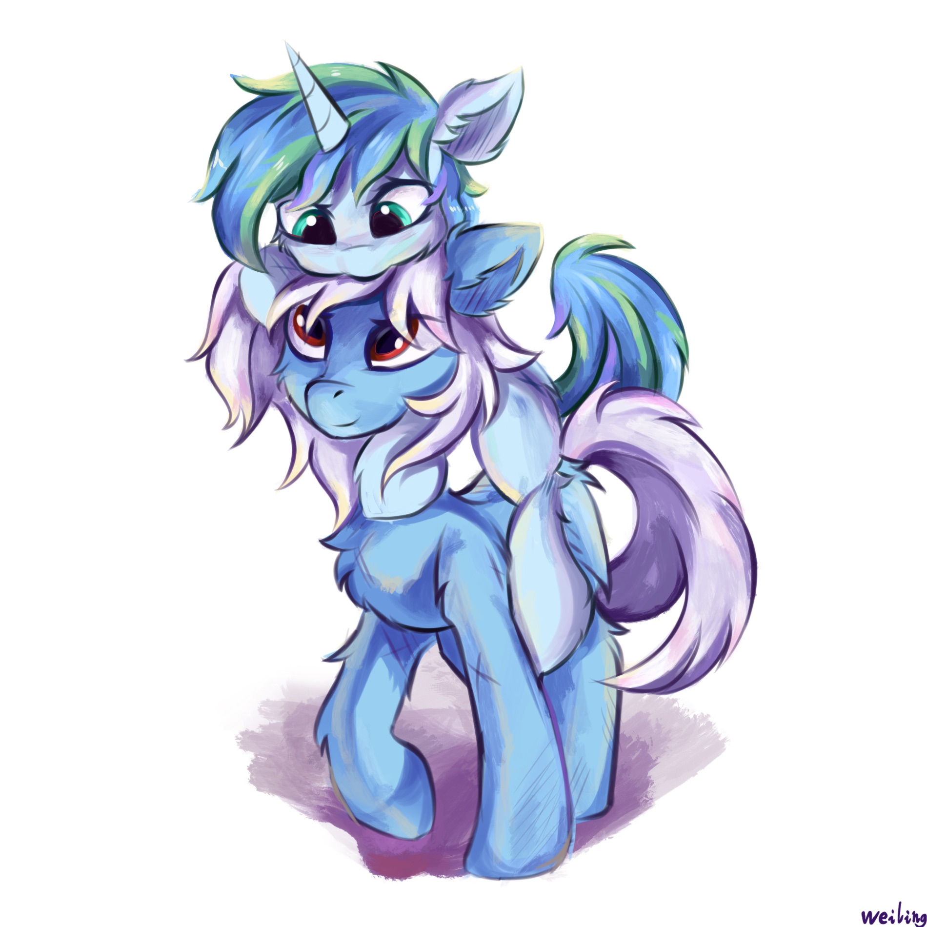 #3637978 - safe, artist:weiling, oc, oc:weiling, pony, unicorn, cute, horn, simple background ...