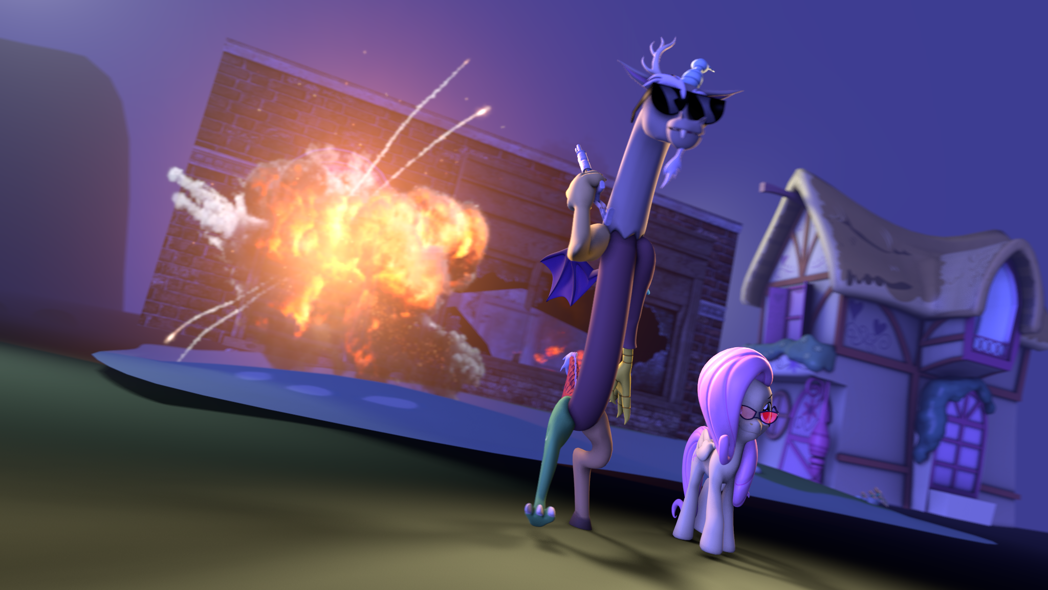 #3662103 - safe, artist:gaelgaming1, discord, fluttershy, draconequus ...