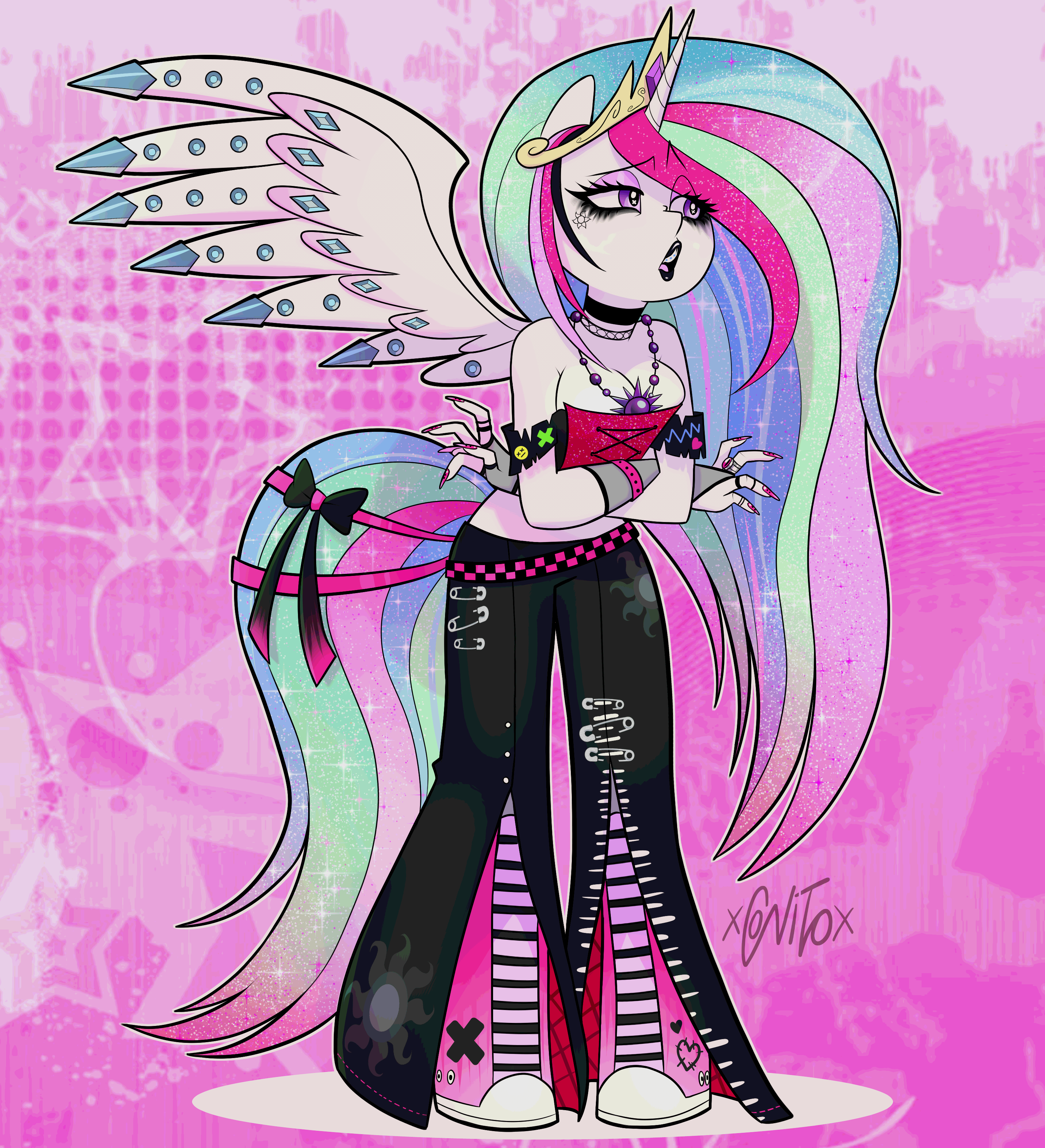 #3654651 - safe, artist:xconito, gameloft, princess celestia, alicorn, anthro, g4, alternate ...