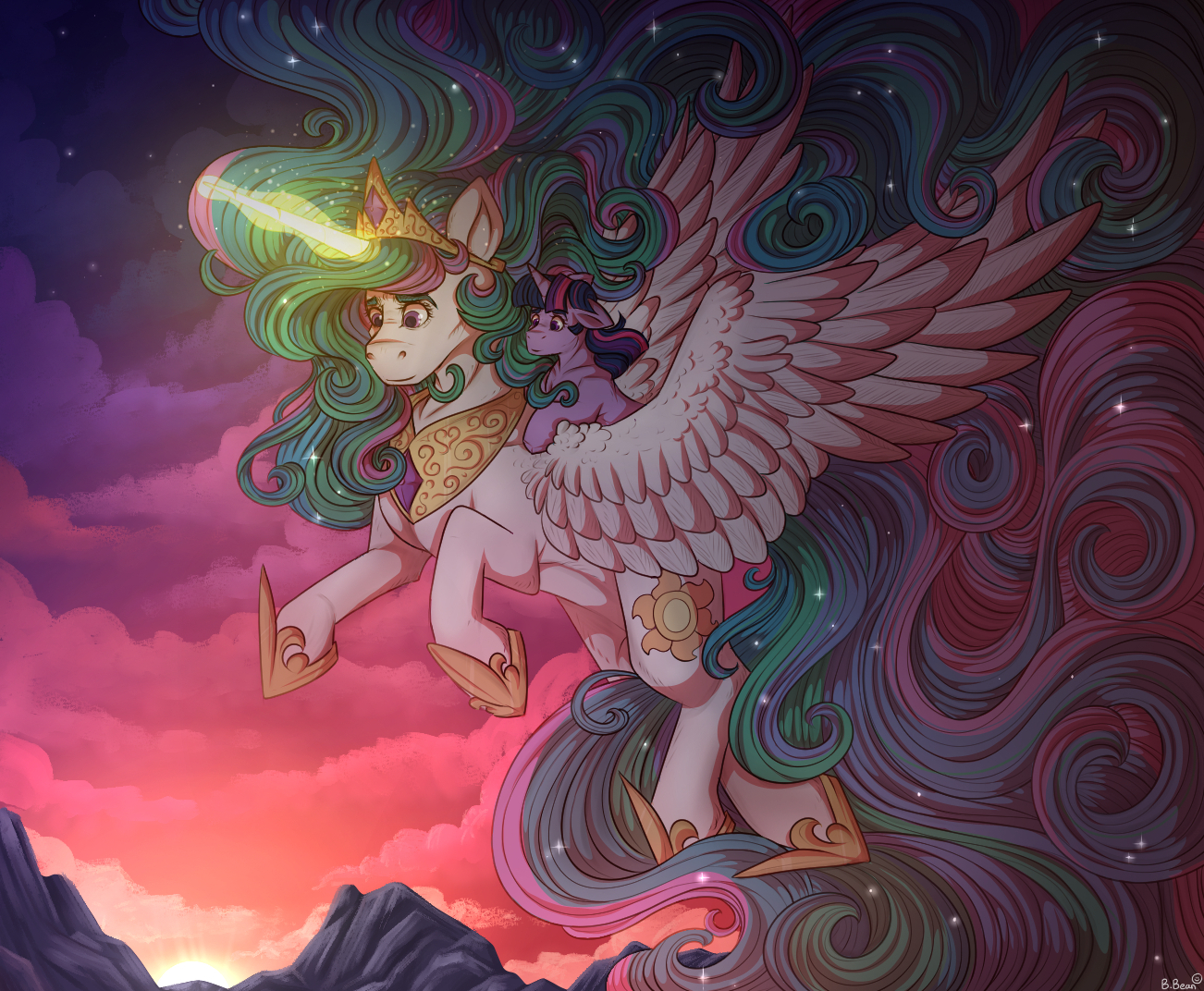 #3676095 - safe, artist:binibean, princess celestia, twilight sparkle ...