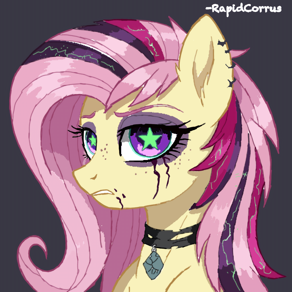 #3678461 - safe, artist:bondagepony115, fluttershy, g4, bust, chaos ...