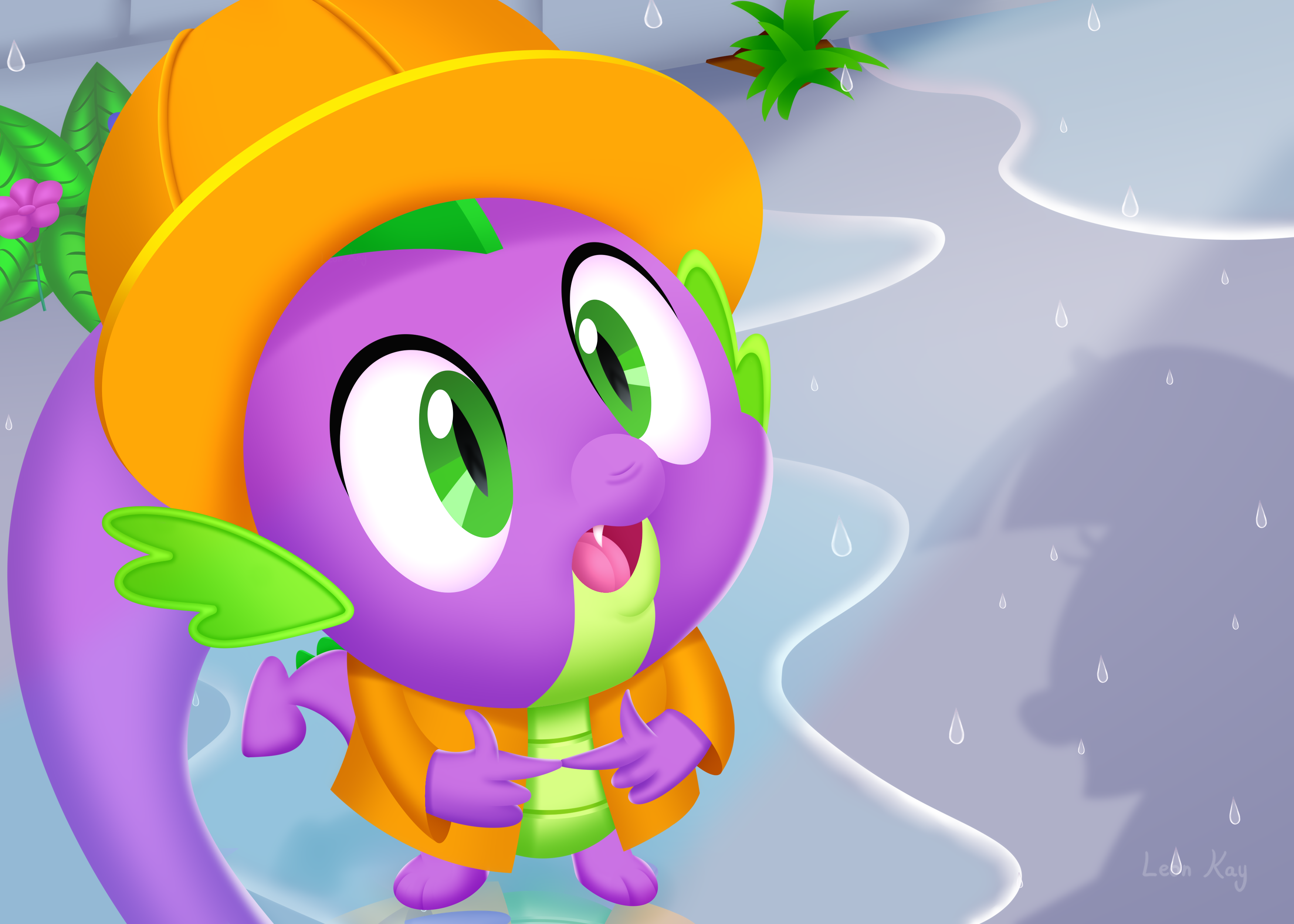 #3679325 - safe, artist:leonkay, spike, dragon, g4, cute, fangs, flower, implied twilight ...