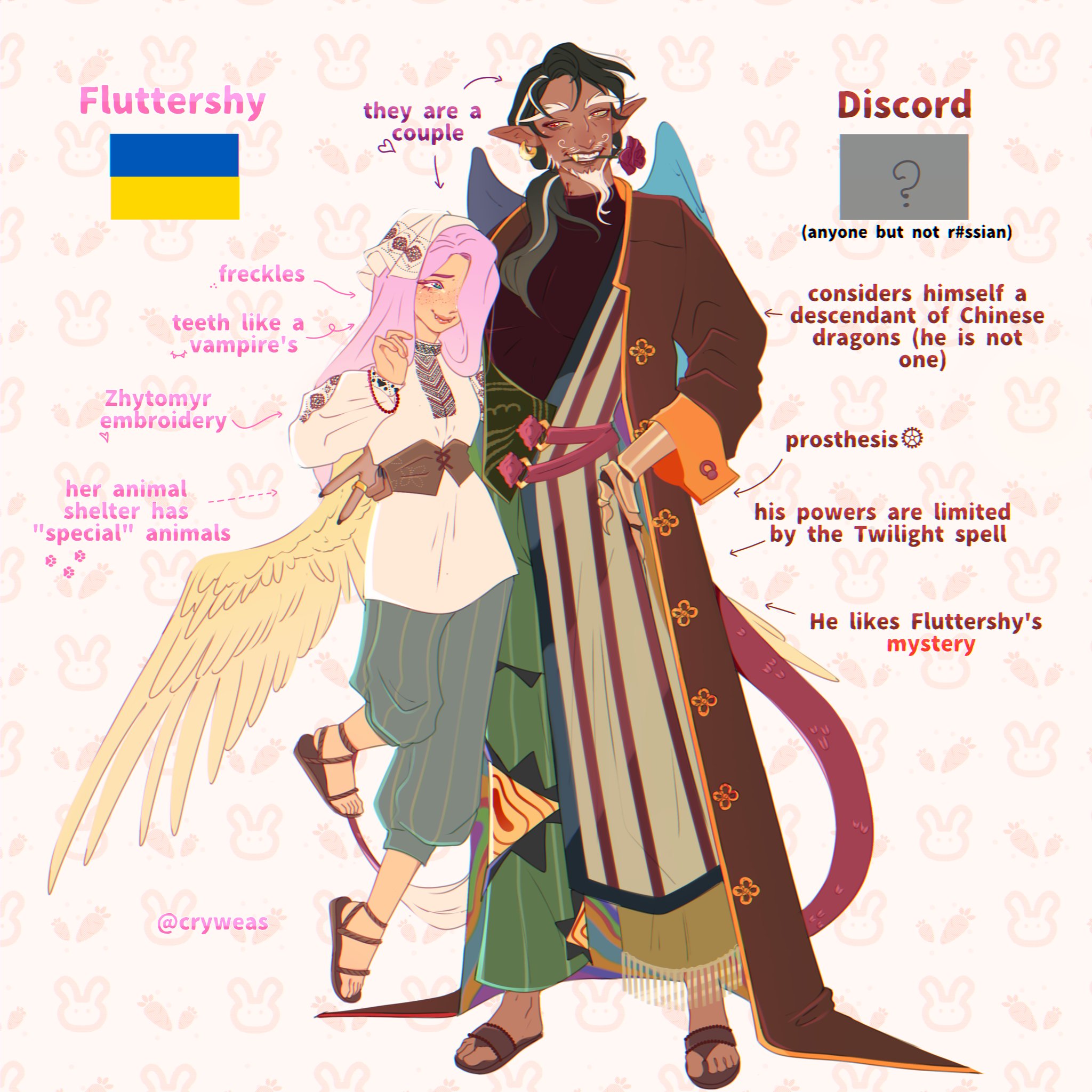 #3680267 - safe, artist:cryweas, discord, fluttershy, human, undead ...