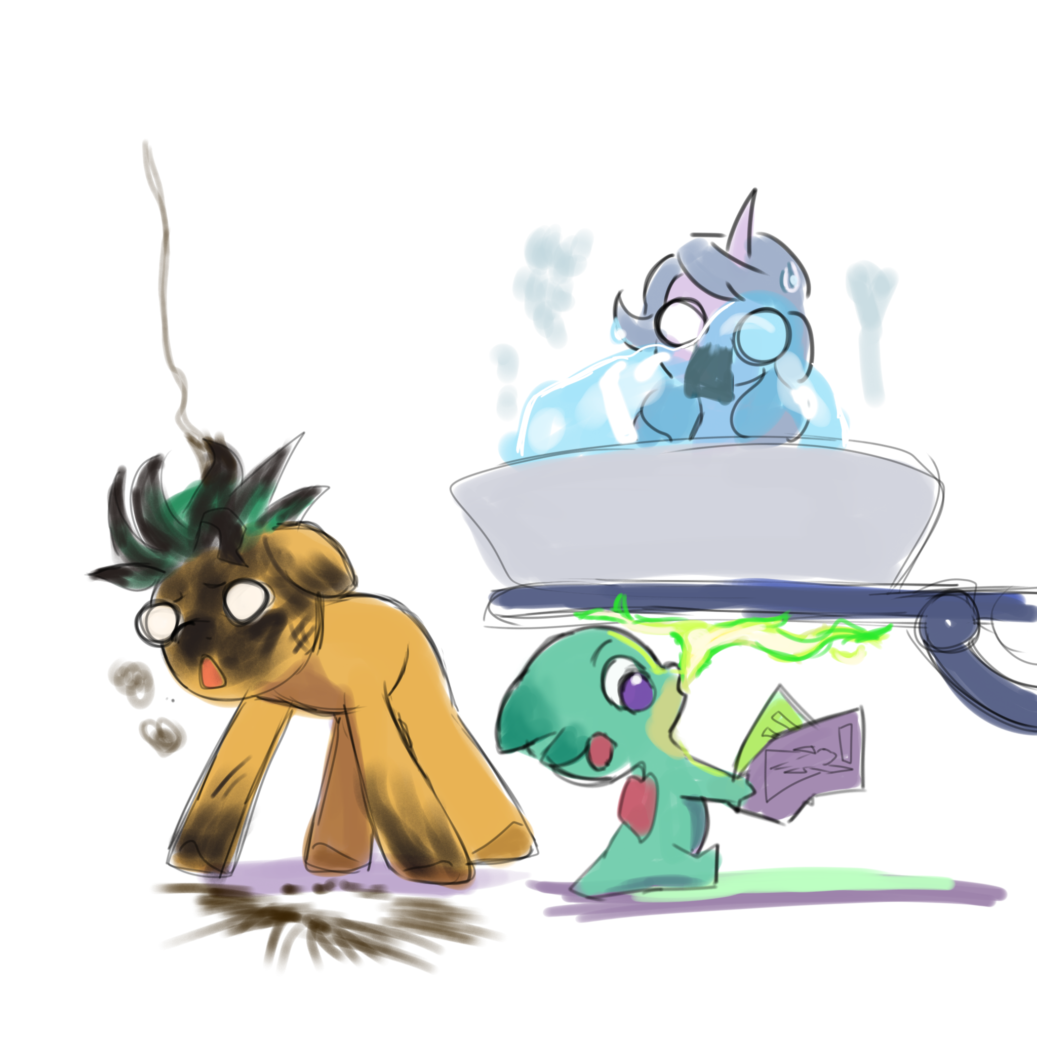#3670540 - safe, artist:dulldi, hitch trailblazer, izzy moonbow, sparky ...