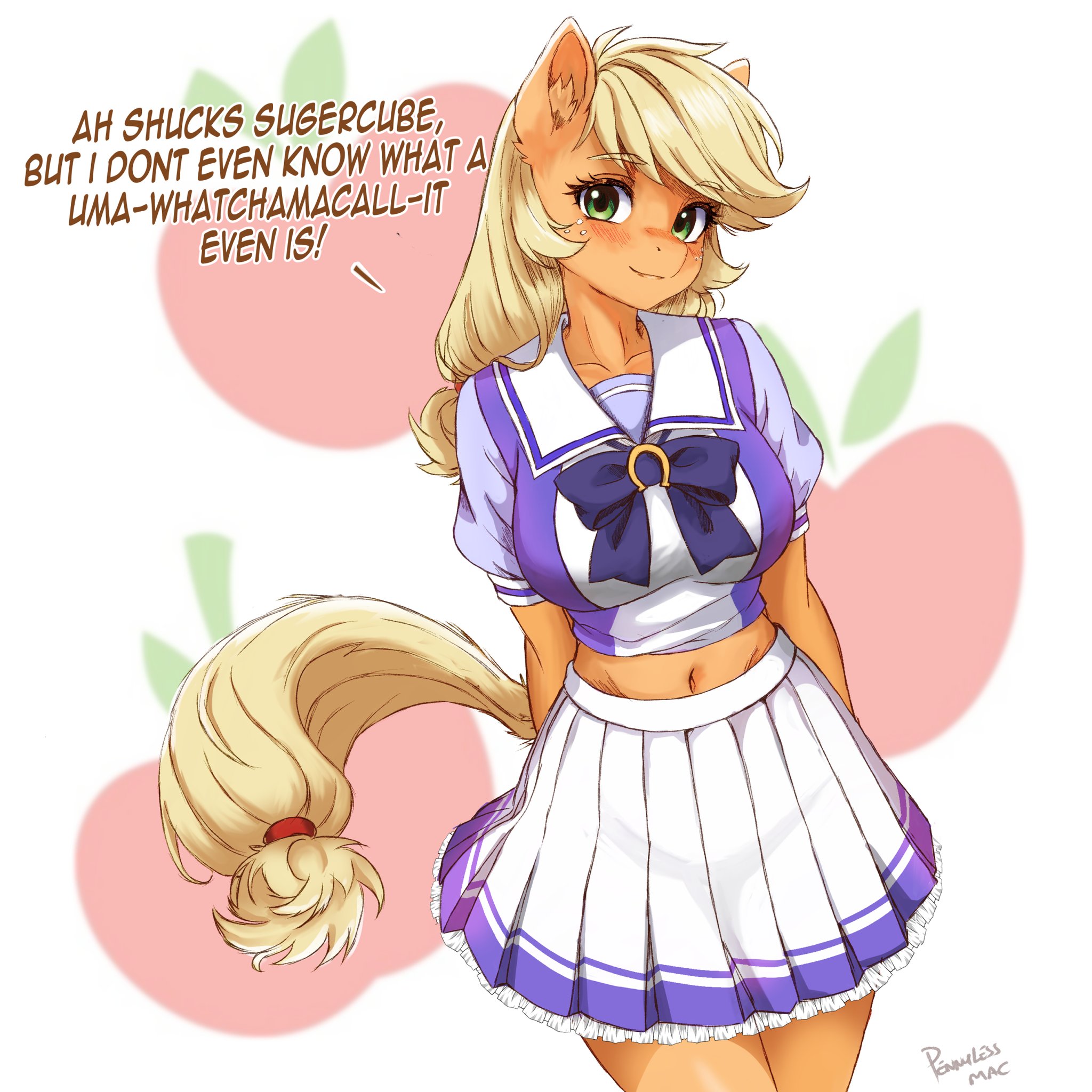 #3671537 - safe, artist:pennylessm, applejack, earth pony, anthro, g4 ...