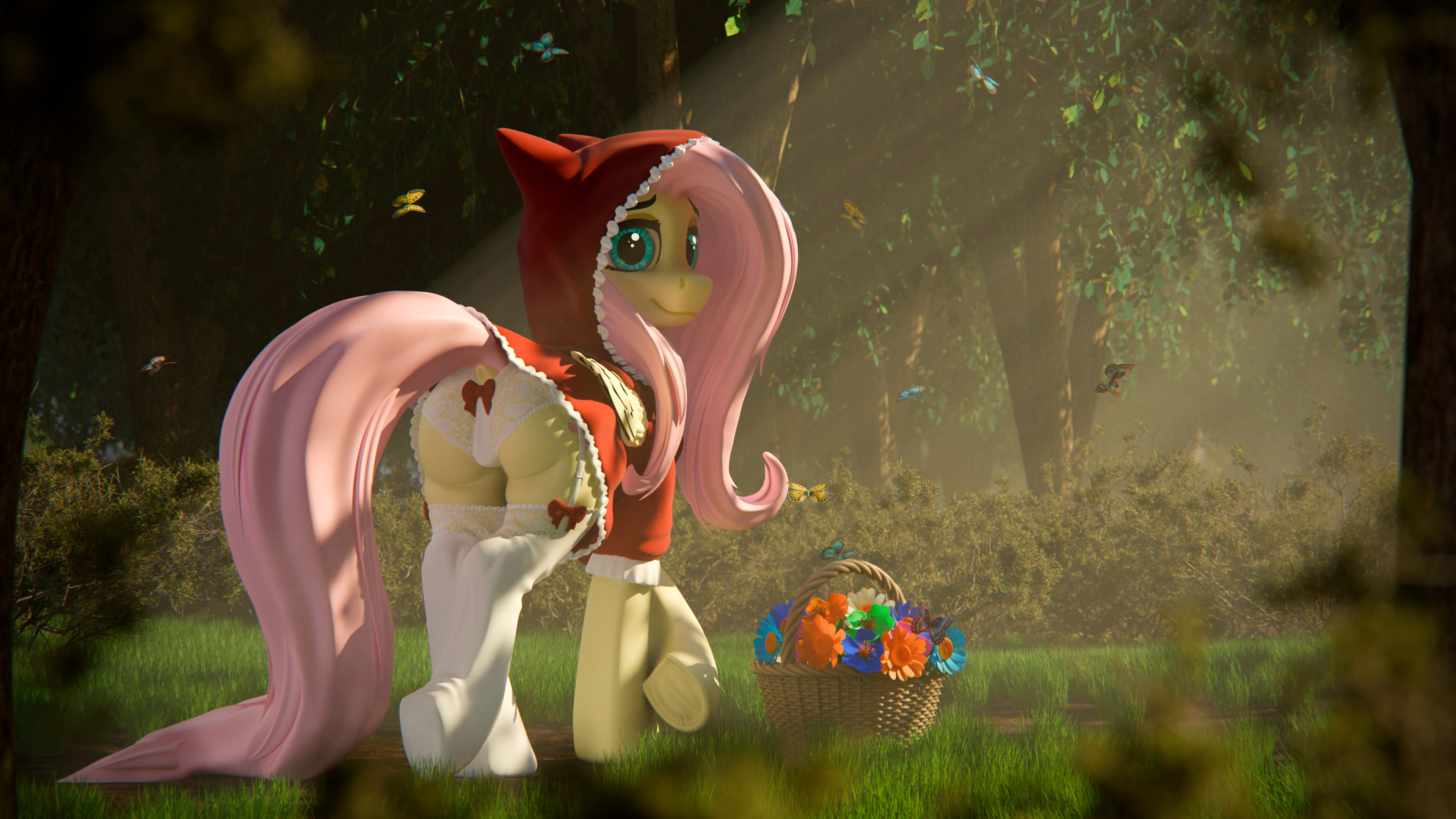 #3746296 - suggestive, artist:enteryourponyname, fluttershy, butterfly ...