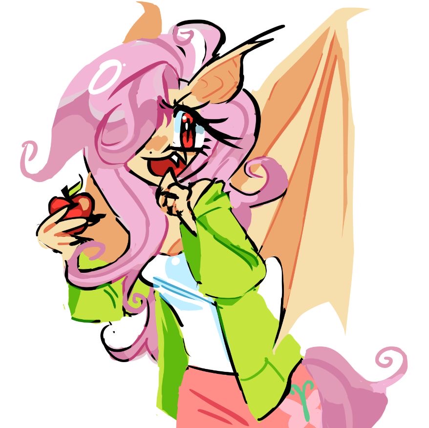 #3842975 - safe, artist:fennypup, fluttershy, bat pony, human, undead ...