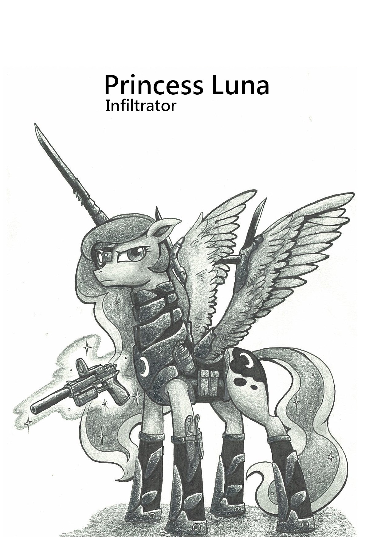 #120411 - safe, artist:george5408, princess luna, armor, gun ...