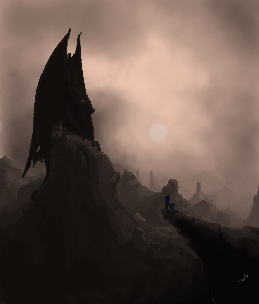 #131776 - safe, artist:zlack3r, princess luna, oc, dragon, badass, duo ...