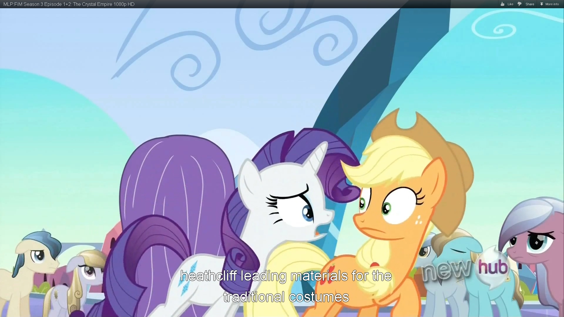 #149591 - safe, screencap, amber waves, applejack, bright smile, castle ...