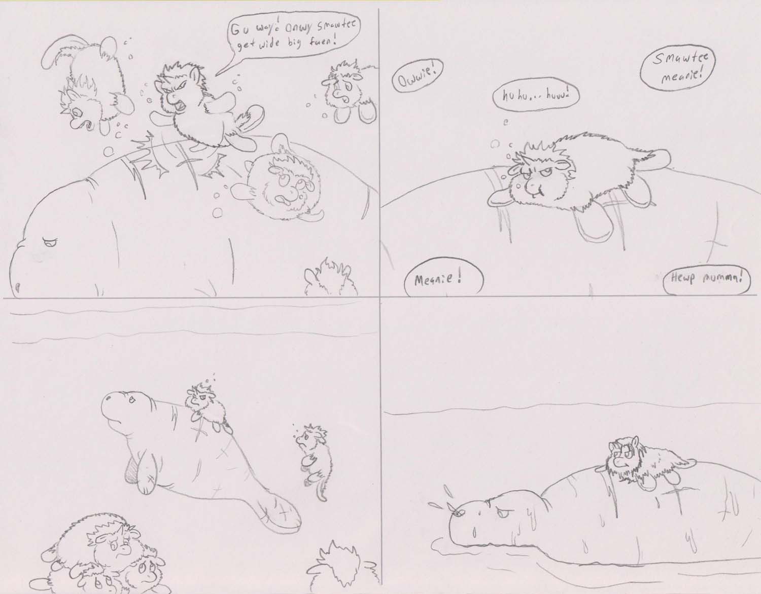 #154440 - safe, artist:santanon, fluffy pony, sea pony, bubble, manatee ...