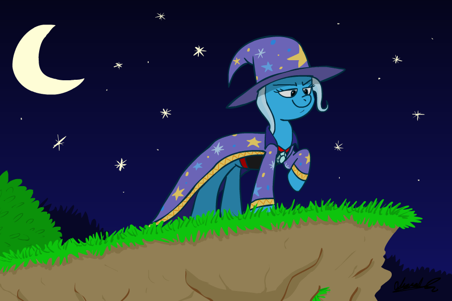 #156074 - safe, artist:isaiahdjkim, trixie, clothes, moon, night, robe ...