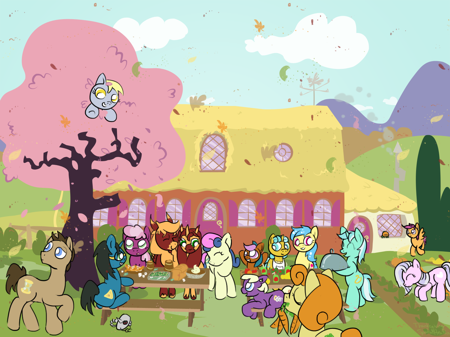 #157876 - safe, artist:spacialheather, bon bon, carrot top, cheerilee ...