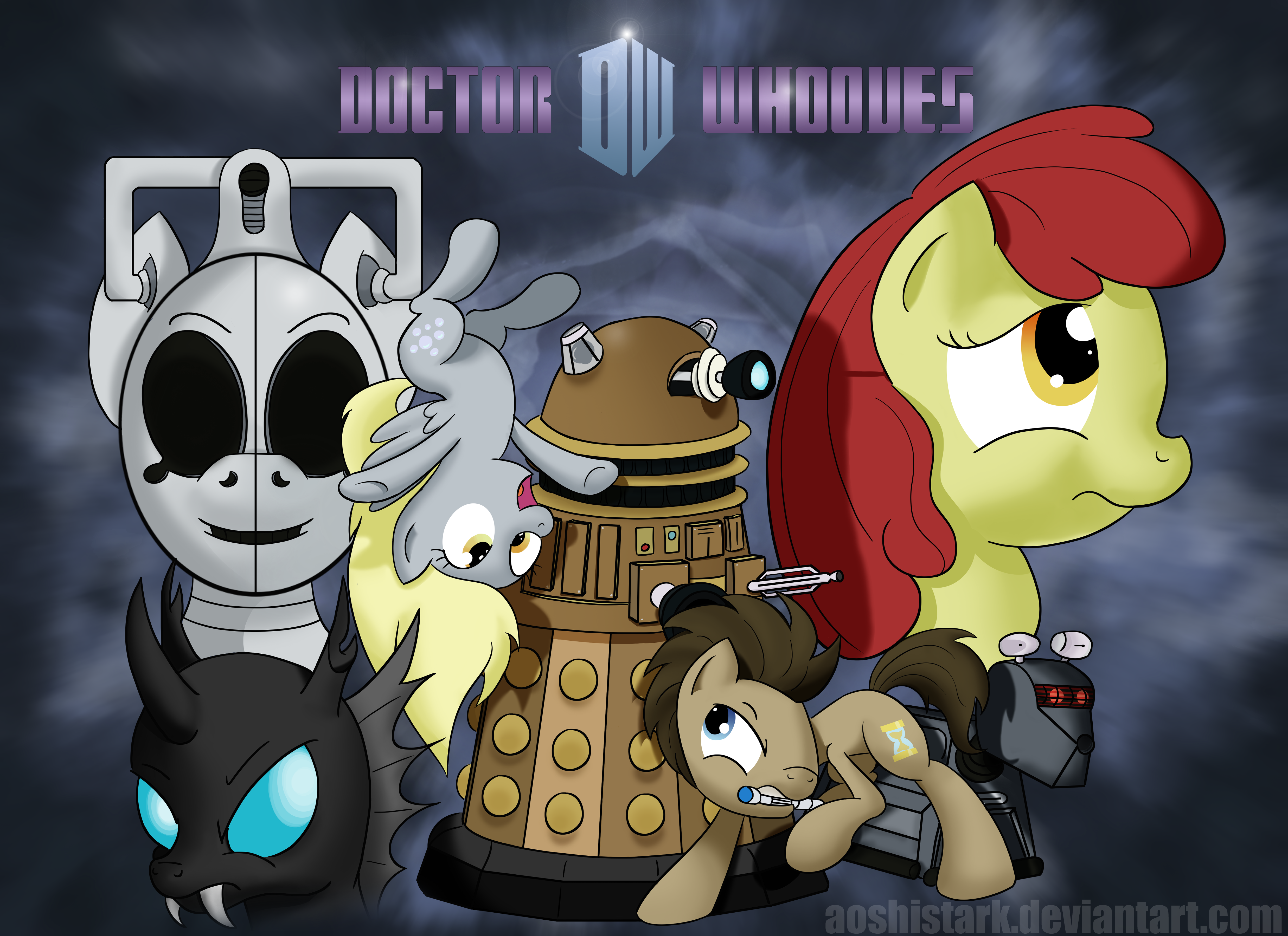 #179413 - safe, artist:aoshistark, apple bloom, derpy hooves, doctor ...