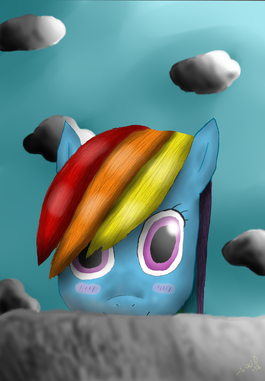 #191908 - safe, artist:lixid, rainbow dash, blushing, bust, looking at ...