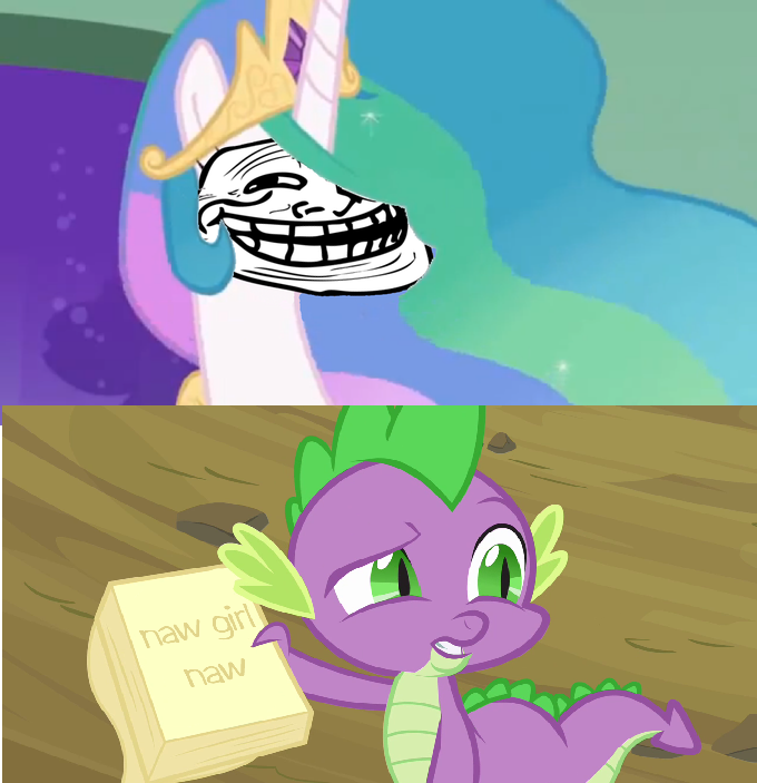 #171336 - safe, princess celestia, spike, trollestia, trollface, wat ...