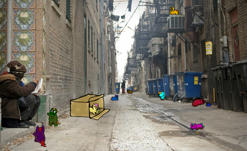 #174055 - safe, fluffy pony, human, abandoned, alley, dumpster, fluffy ...