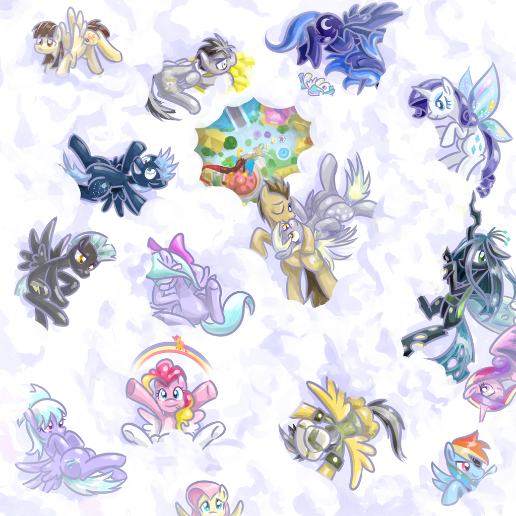 #19155 - safe, artist:saturnspace, cloudchaser, daring do, derpy hooves ...