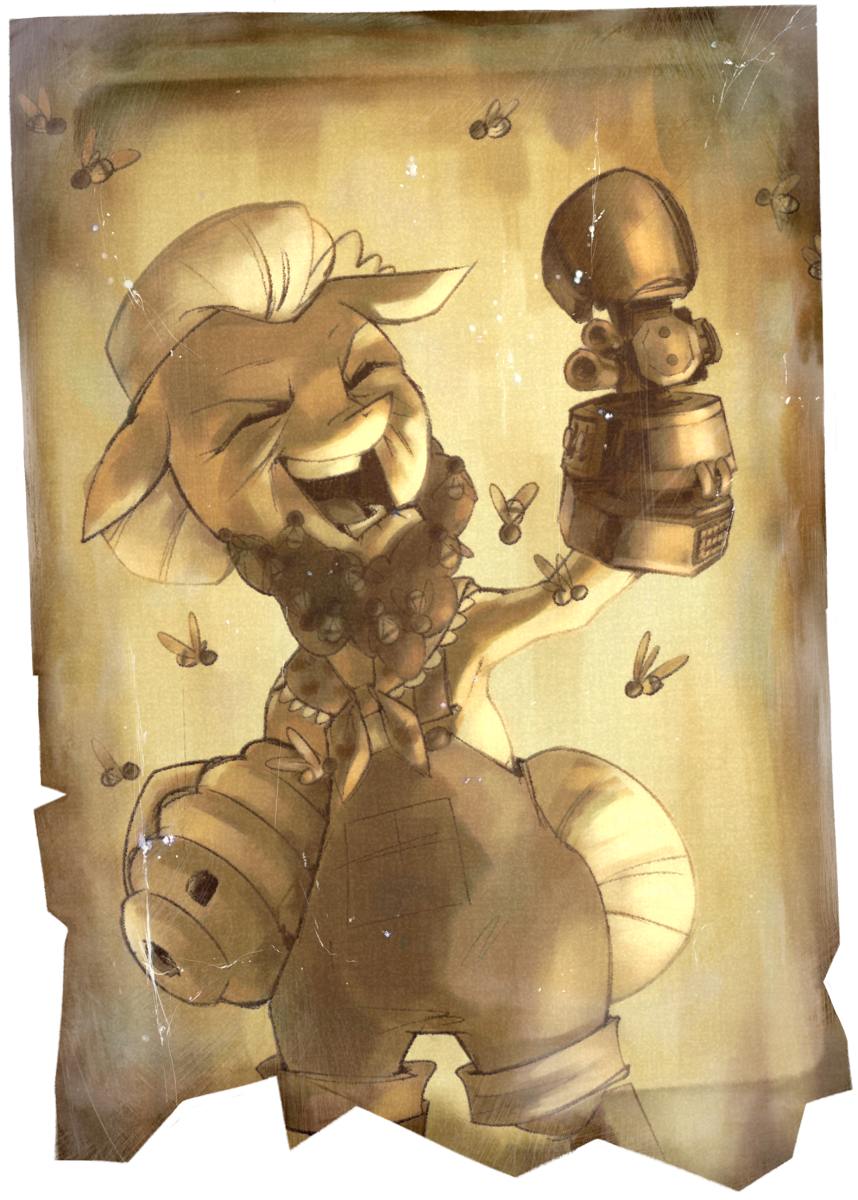 #23761 - safe, artist:stupjam, granny smith, bee, cyborg, earth pony ...